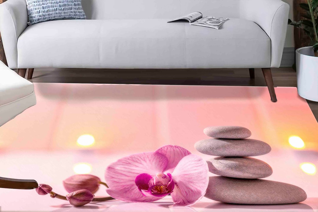 Massage Stones and Pink Orchid Rugs, Zen Rug, Zen Stones Rug, Modern ...
