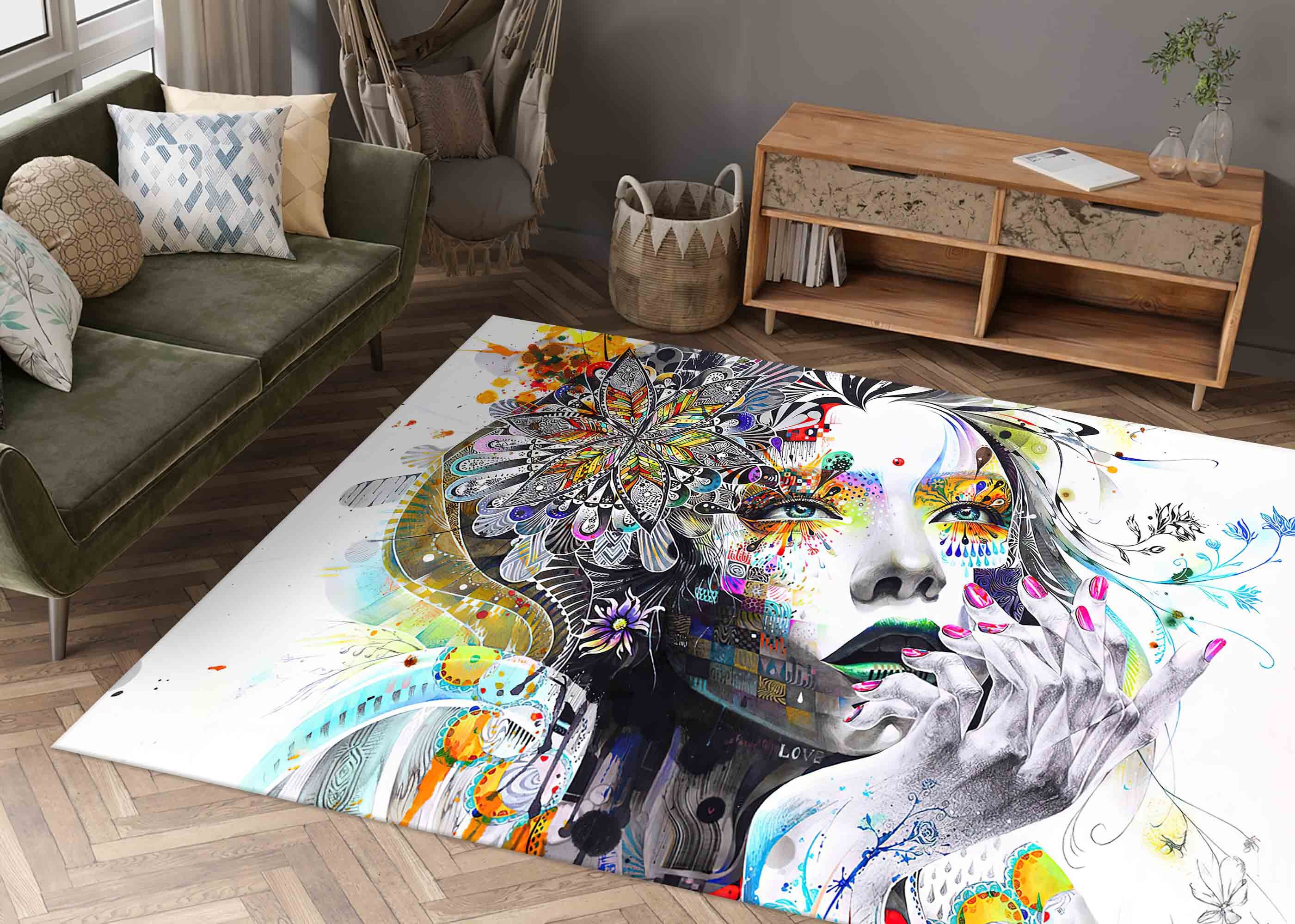 Woman Rug Woman Portrait Rug Woman Face Rug Colorful Rug - Etsy