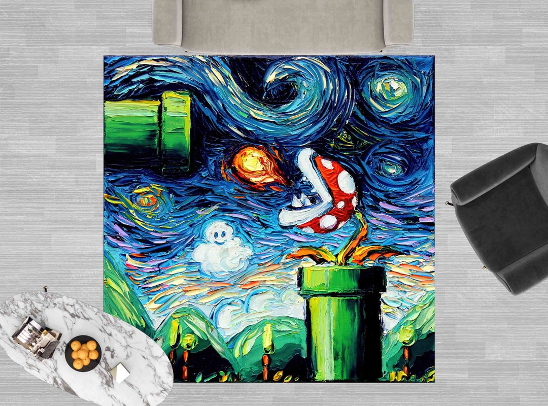 Mario Starry Night Rugs Mario Bros Rug Van Gogh Mario Rugs - Etsy