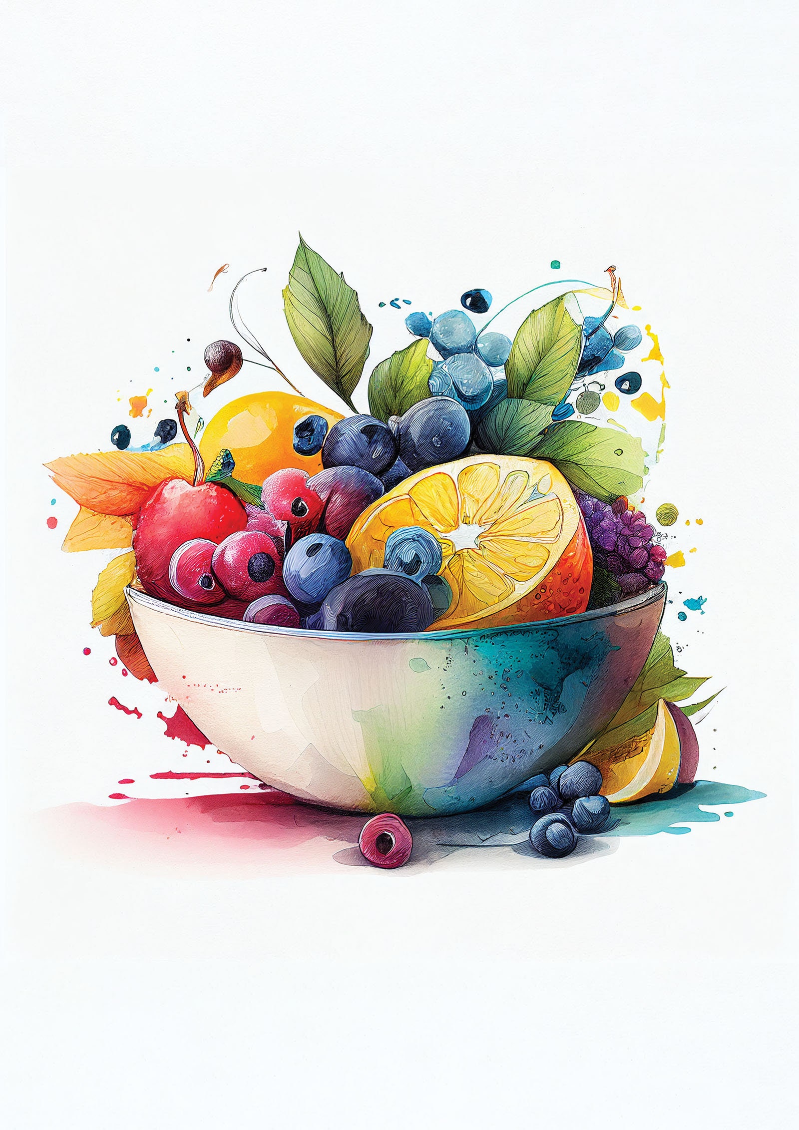 Set of 3 Water Colour Fruit Bowls. Digital Prints - Etsy