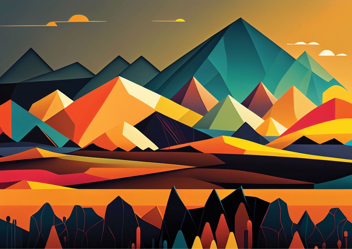 Geometric Flat Art Mountains. Set of 2. Digital Prints - Etsy