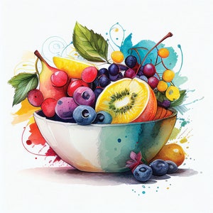 Set of 3 Water Colour Fruit Bowls. Digital Prints - Etsy