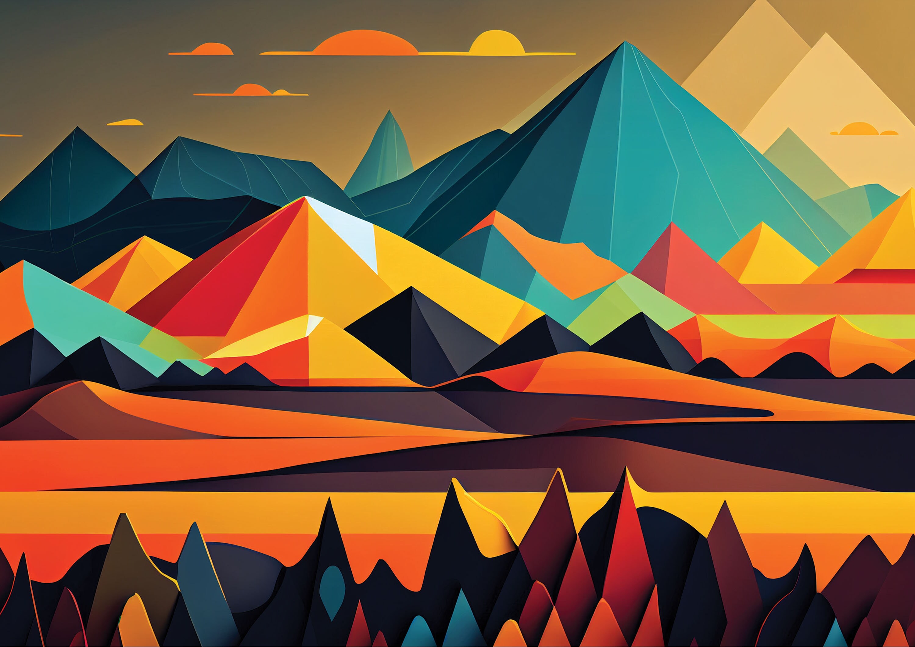 Geometric Flat Art Mountains. Set of 2. Digital Prints - Etsy