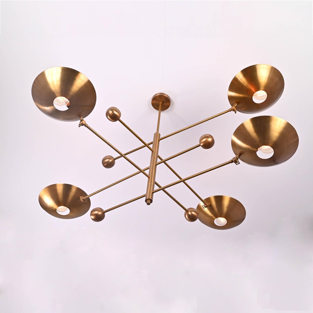 5 Lights 5 Arms Orbital Pendant Ceiling Lamp Made of Full Brass Mid ...
