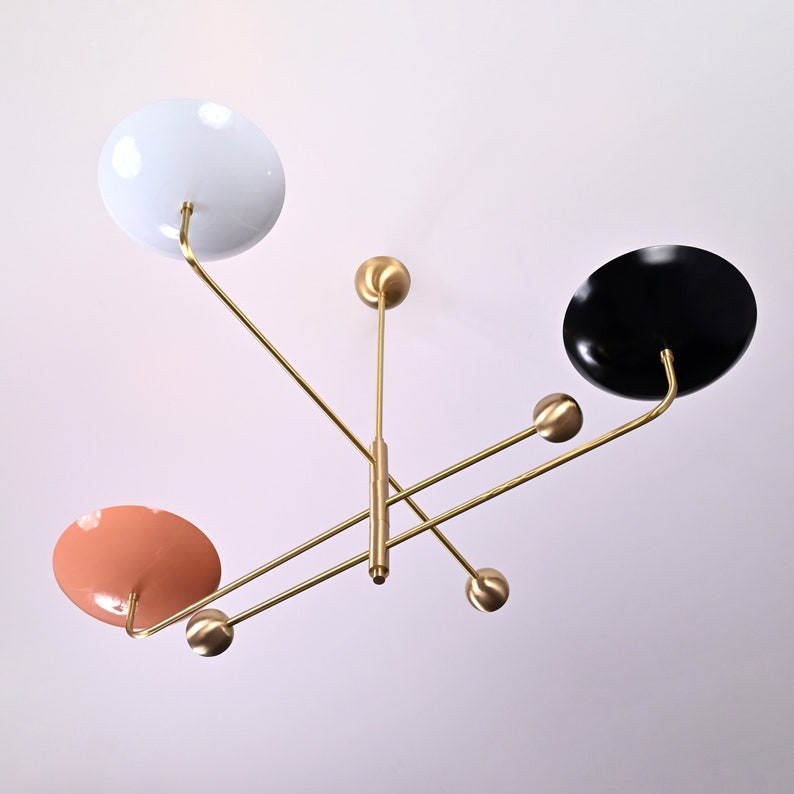 3 Lights Brass Orbital Ceiling Light Curved Pendant Mid Century Modern ...