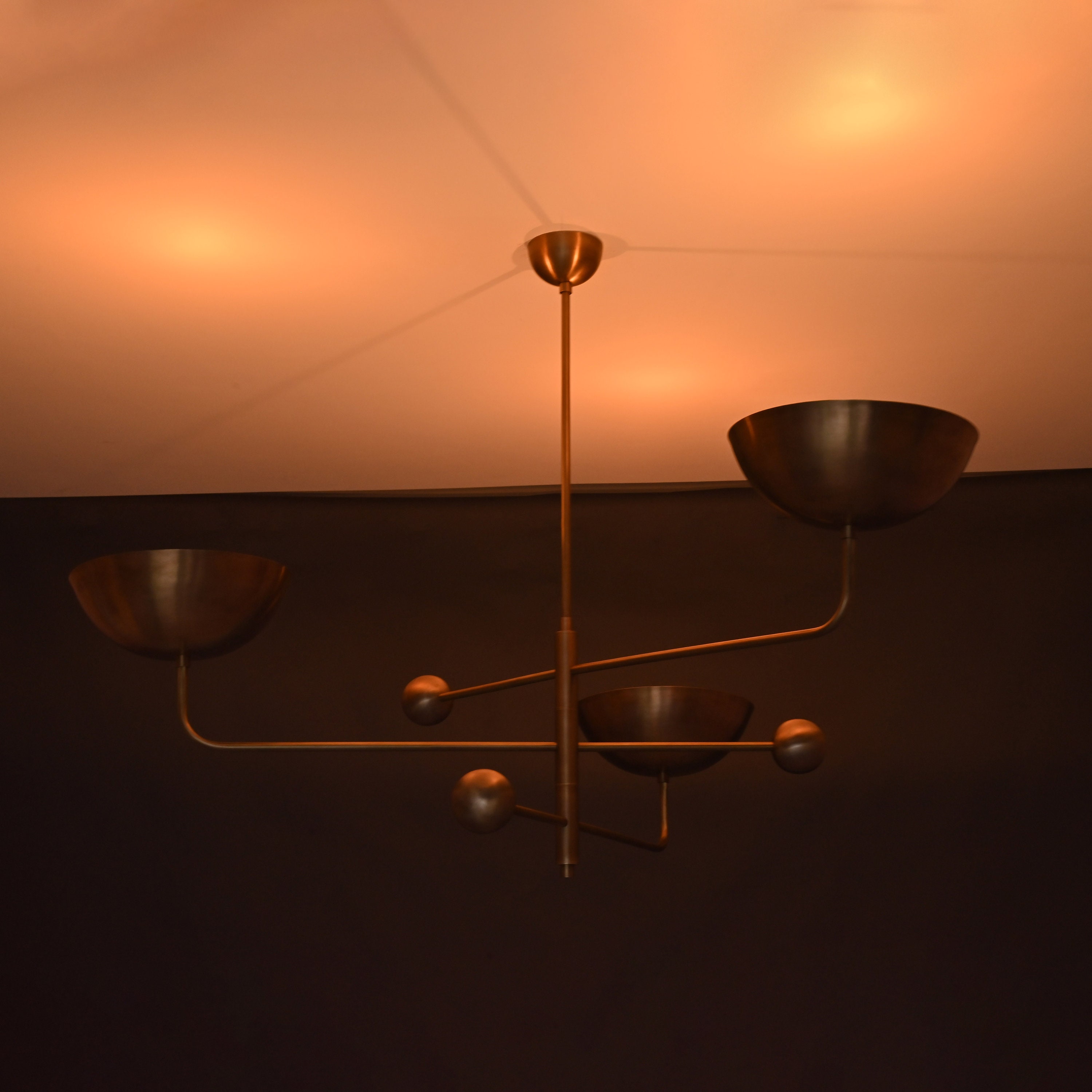 3 Lights Brass Orbital Ceiling Light Curved Pendant Mid Century Modern ...