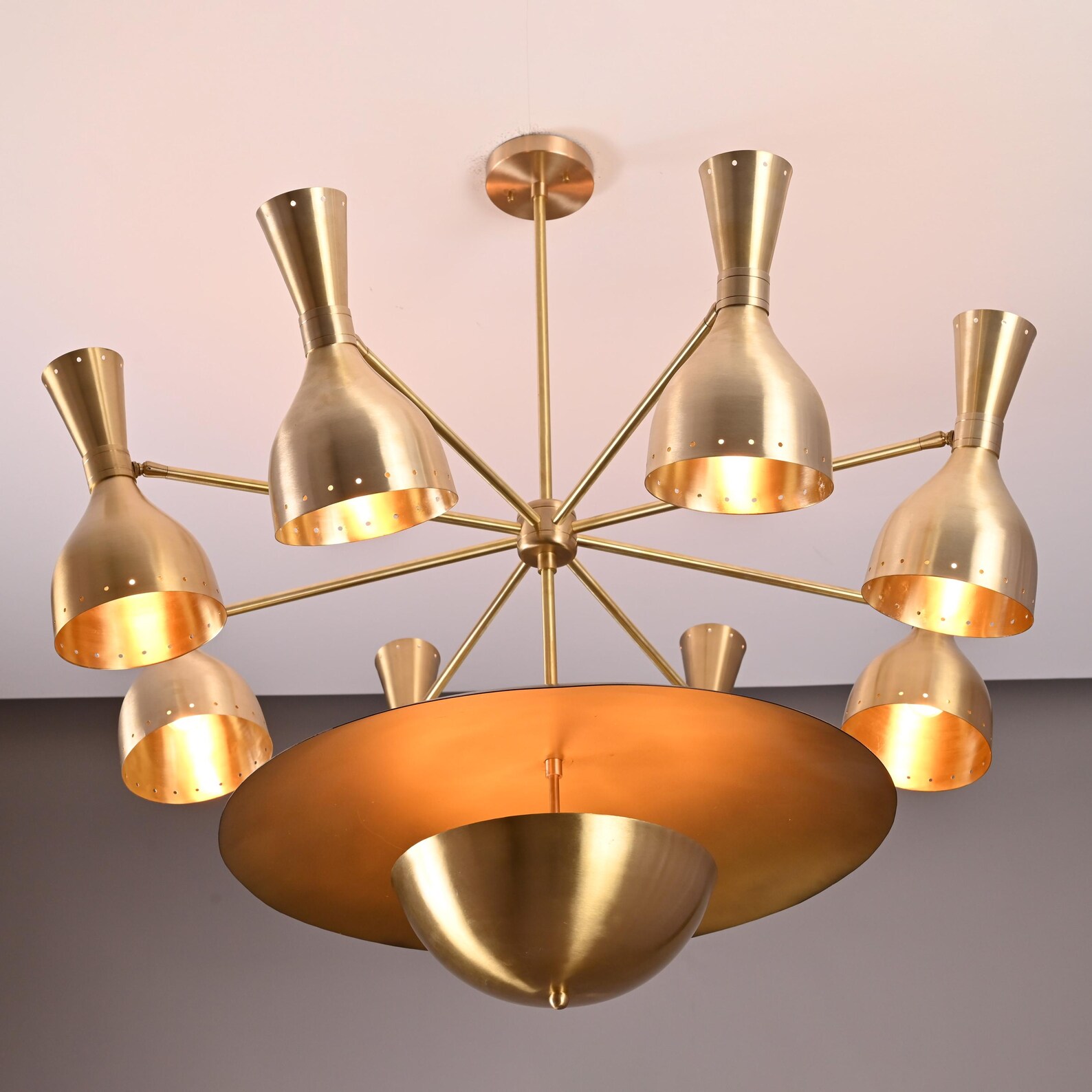 Brass 19-light Chandelier, Mid-century Modern Ceiling Light, 41" Wide ...