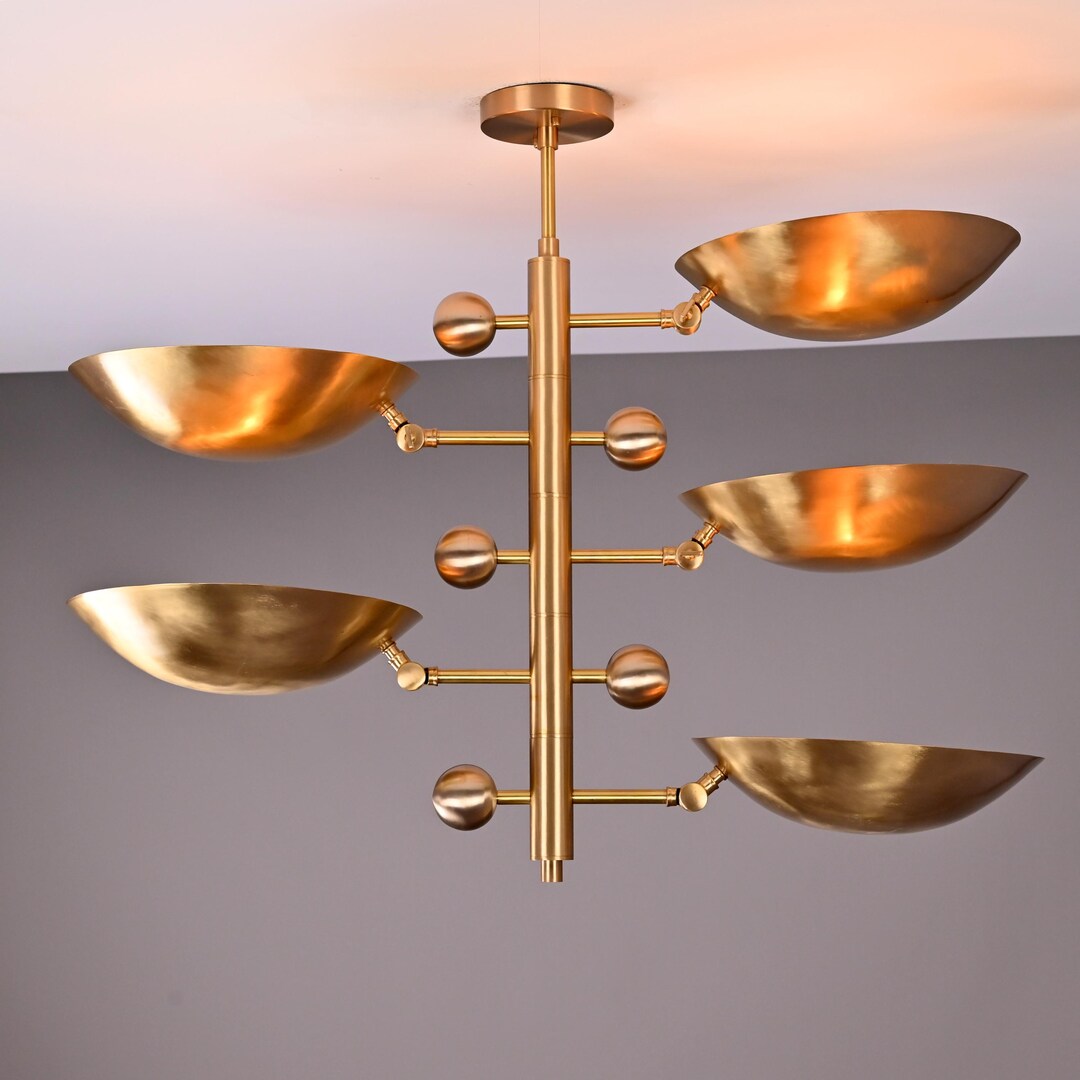 5 Lights Brass Orbital Pendant Ceiling Lamp Brushed Brass Finish Mid ...