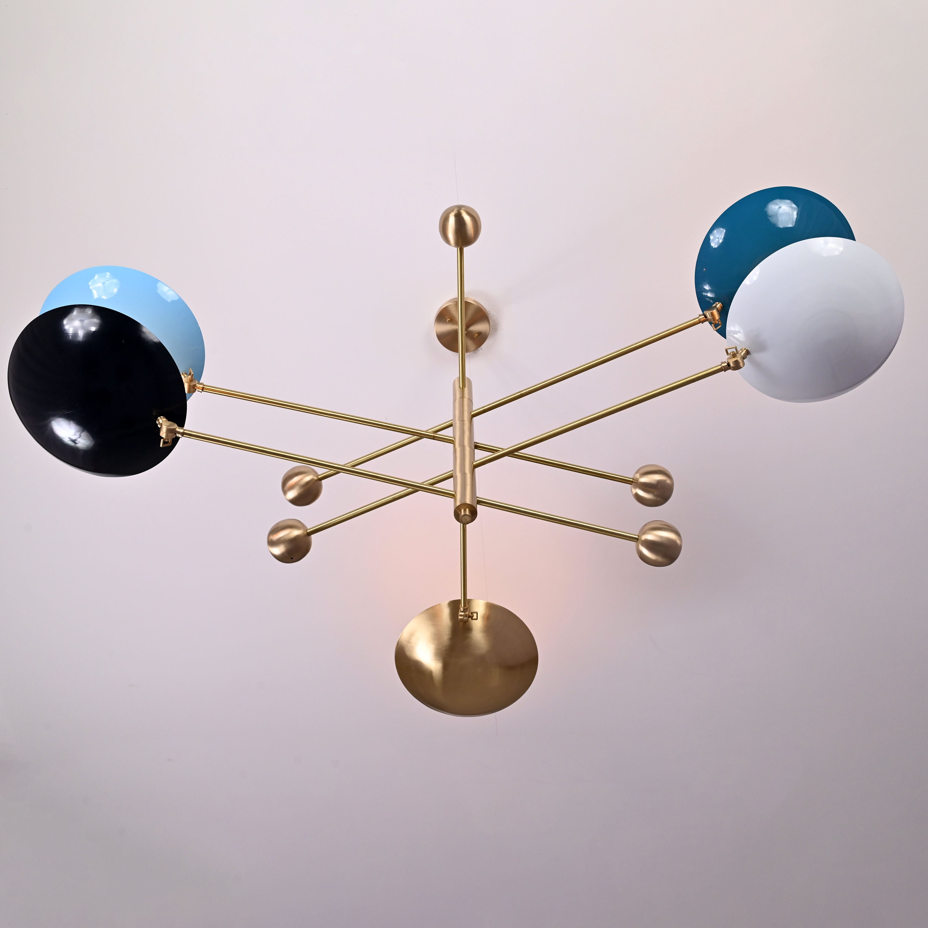 5 Lights Colorful Orbital Pendant Lamp Made of Full Brass Mid Century ...
