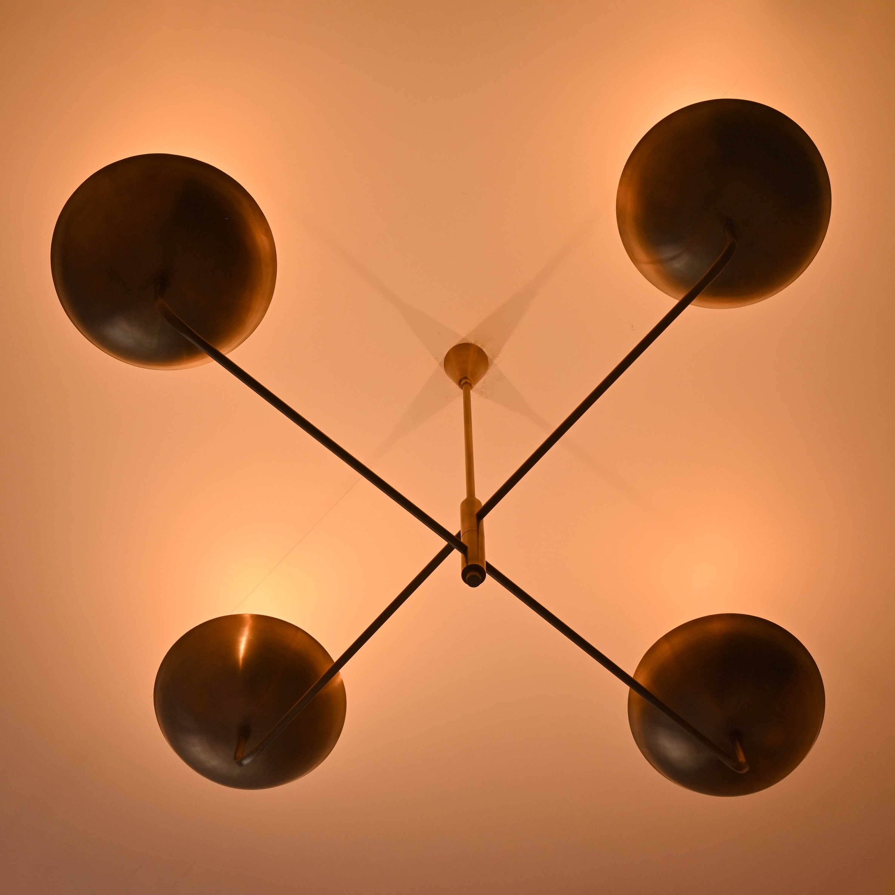 4 Lights Large Brass Orbital Ceiling Lamp Curved Pendant Mid Century ...