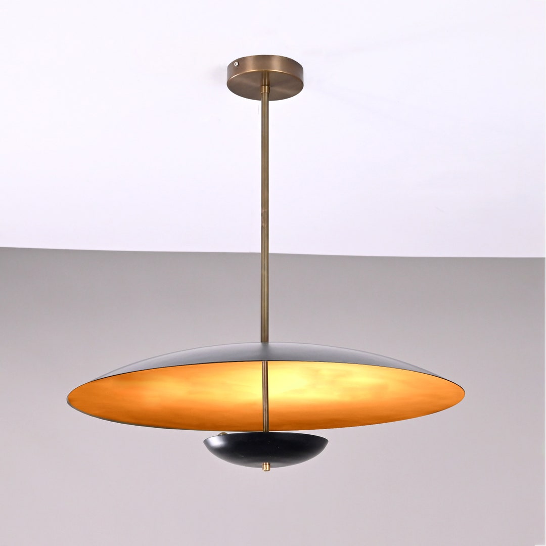 3 Lights Brass Disc Fountain Ceiling Lamp 24" Wide Mid Century Modern ...