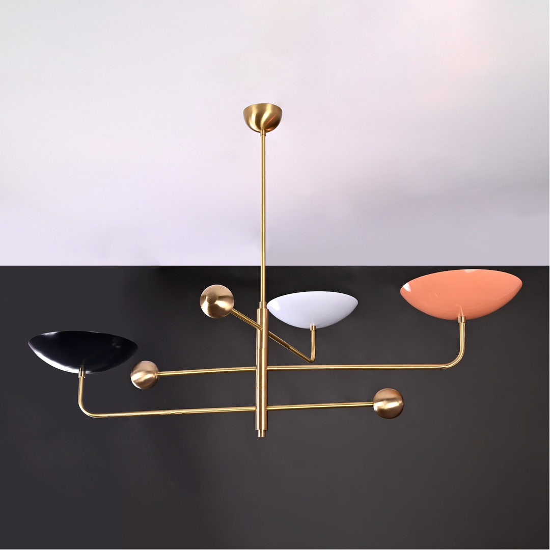 3 Lights Brass Orbital Ceiling Light Curved Pendant Mid Century Modern ...