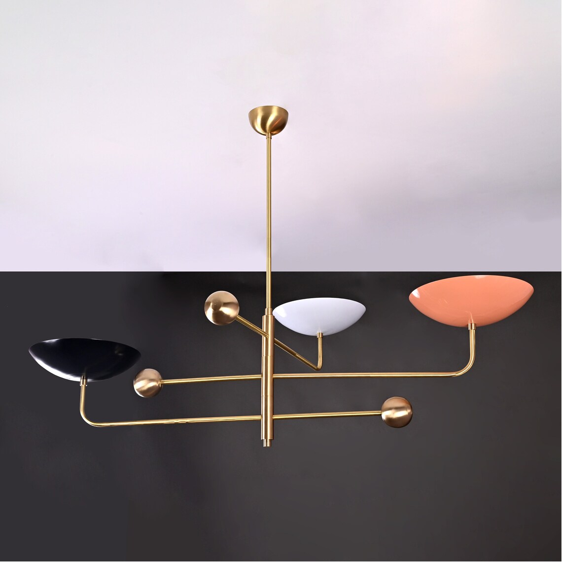 3 Lights Brass Orbital Ceiling Light Curved Pendant Mid Century Modern ...