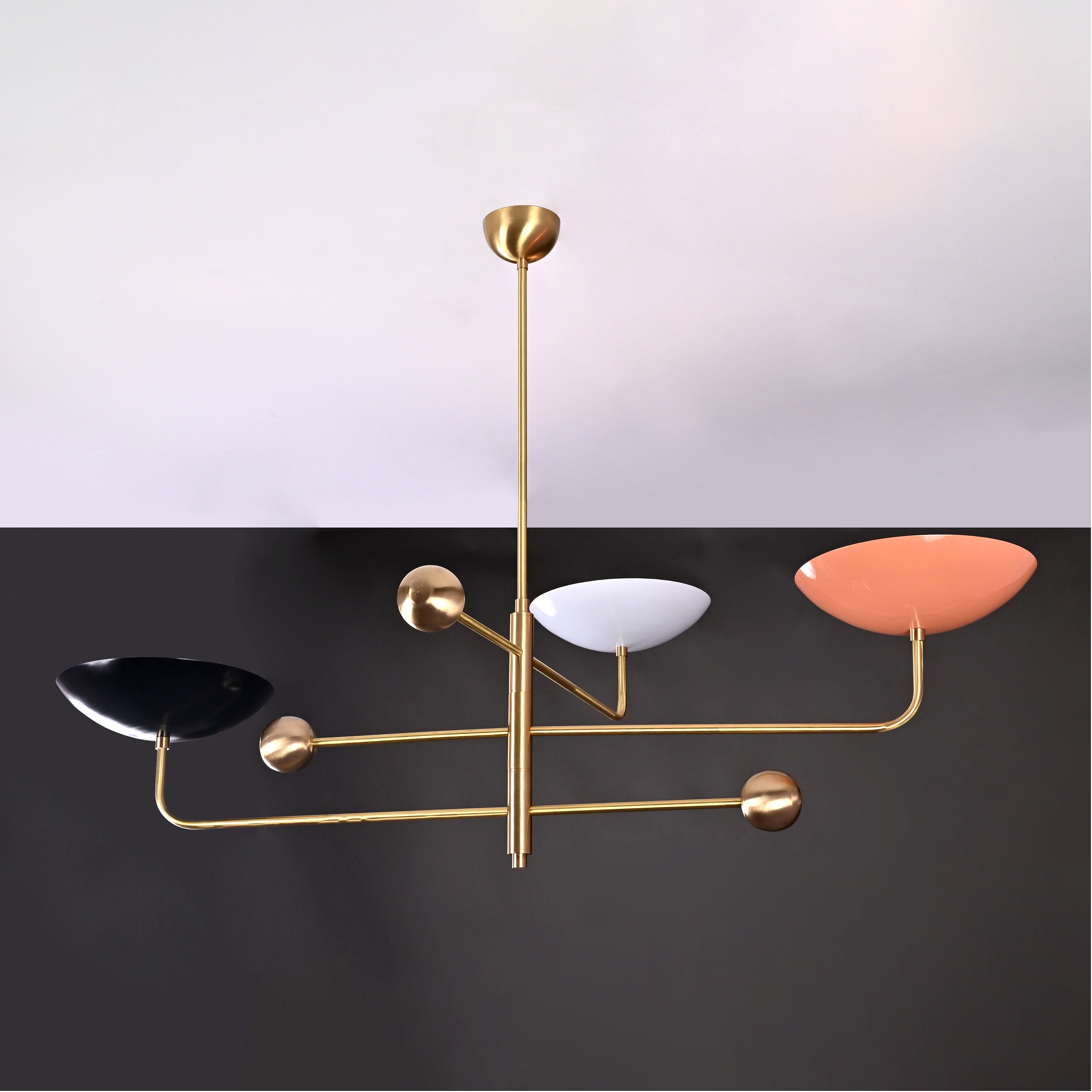 3 Lights Brass Orbital Ceiling Light Curved Pendant Mid Century Modern ...