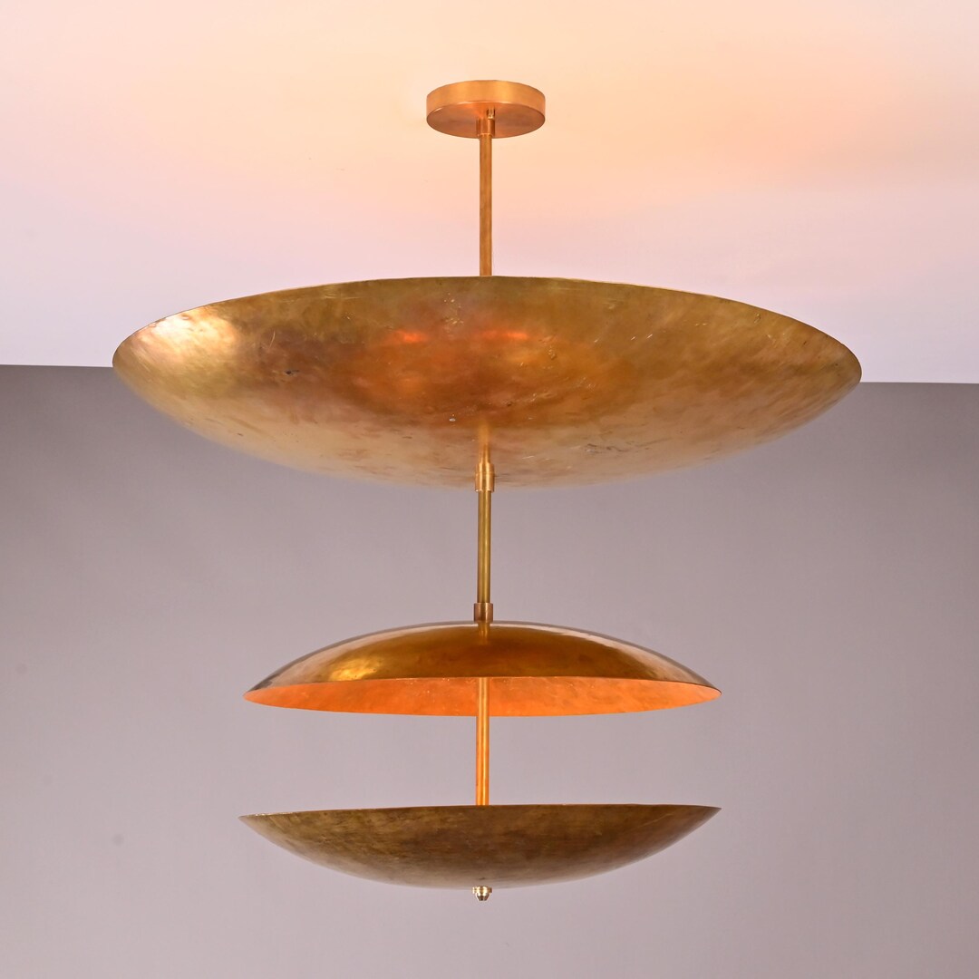 10 Lights Raw Brass Disc Fountain Ceiling Lamp Pendant Mid Century ...