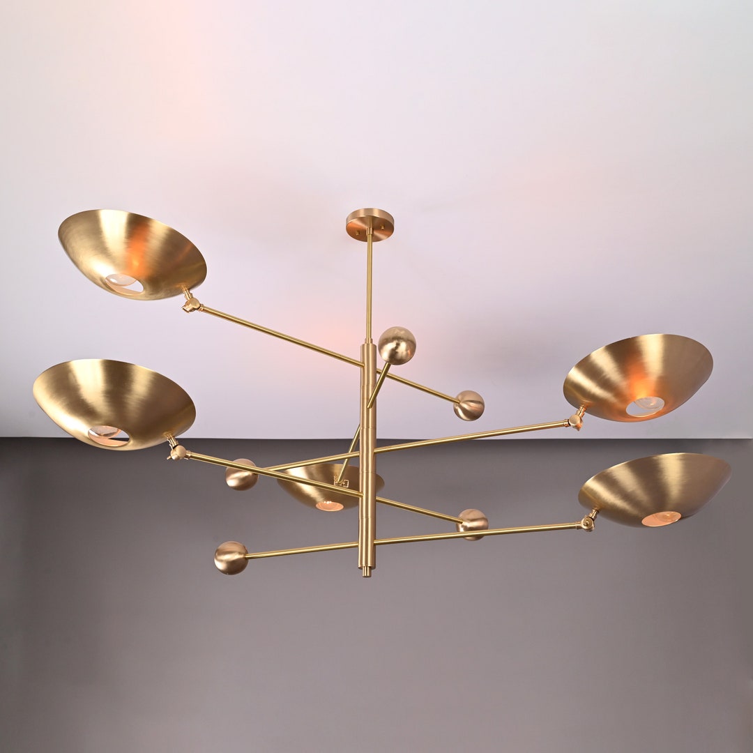5 Lights Orbital Brushed Brass Pendant Lamp Ceiling Mid Century Modern ...