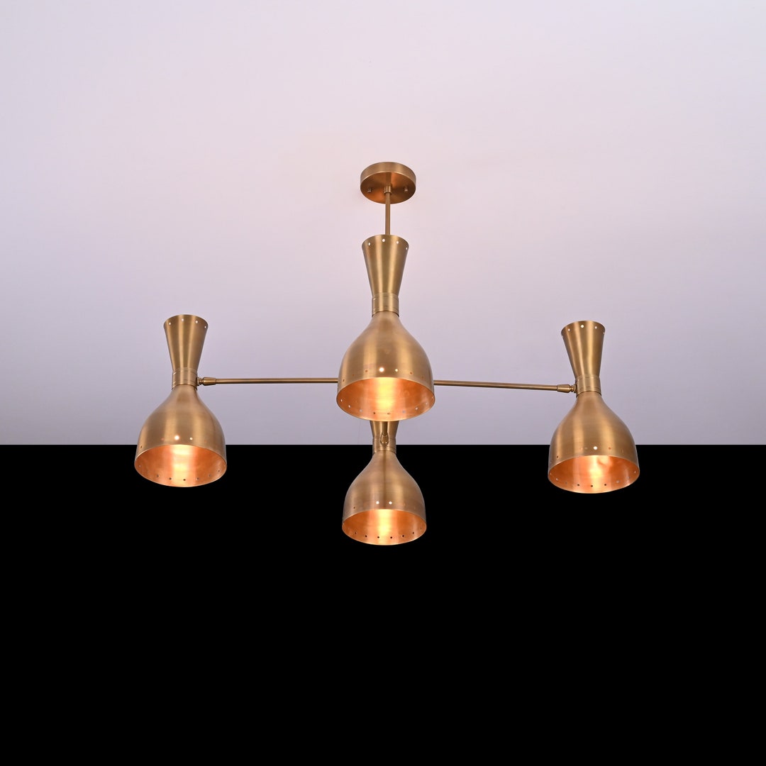 4 Arms 8 Lights Brass Diabolo Ceiling Light 1950s Italian Design ...