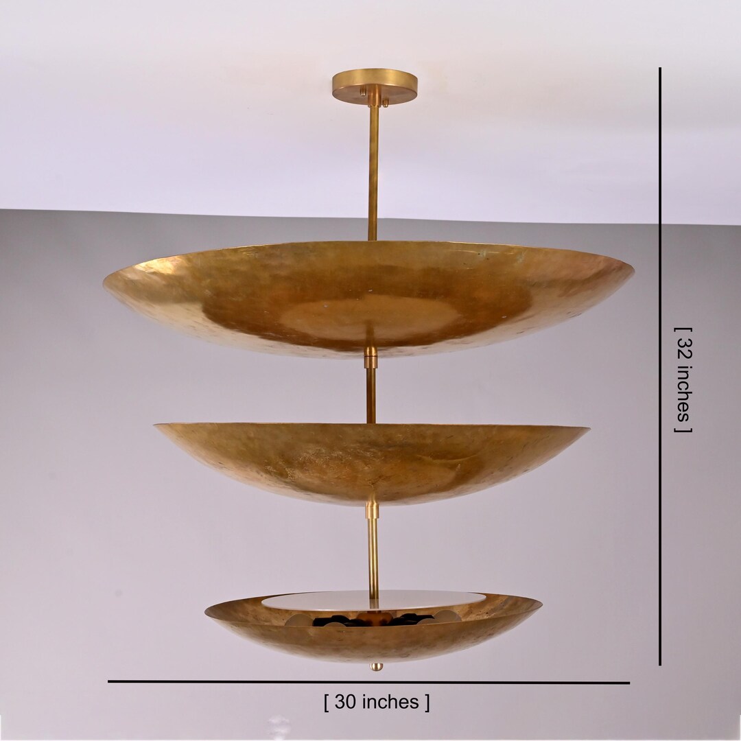15 Lights Brass Disc Lamp Fountain Ceiling Pendant Mid Century Modern ...