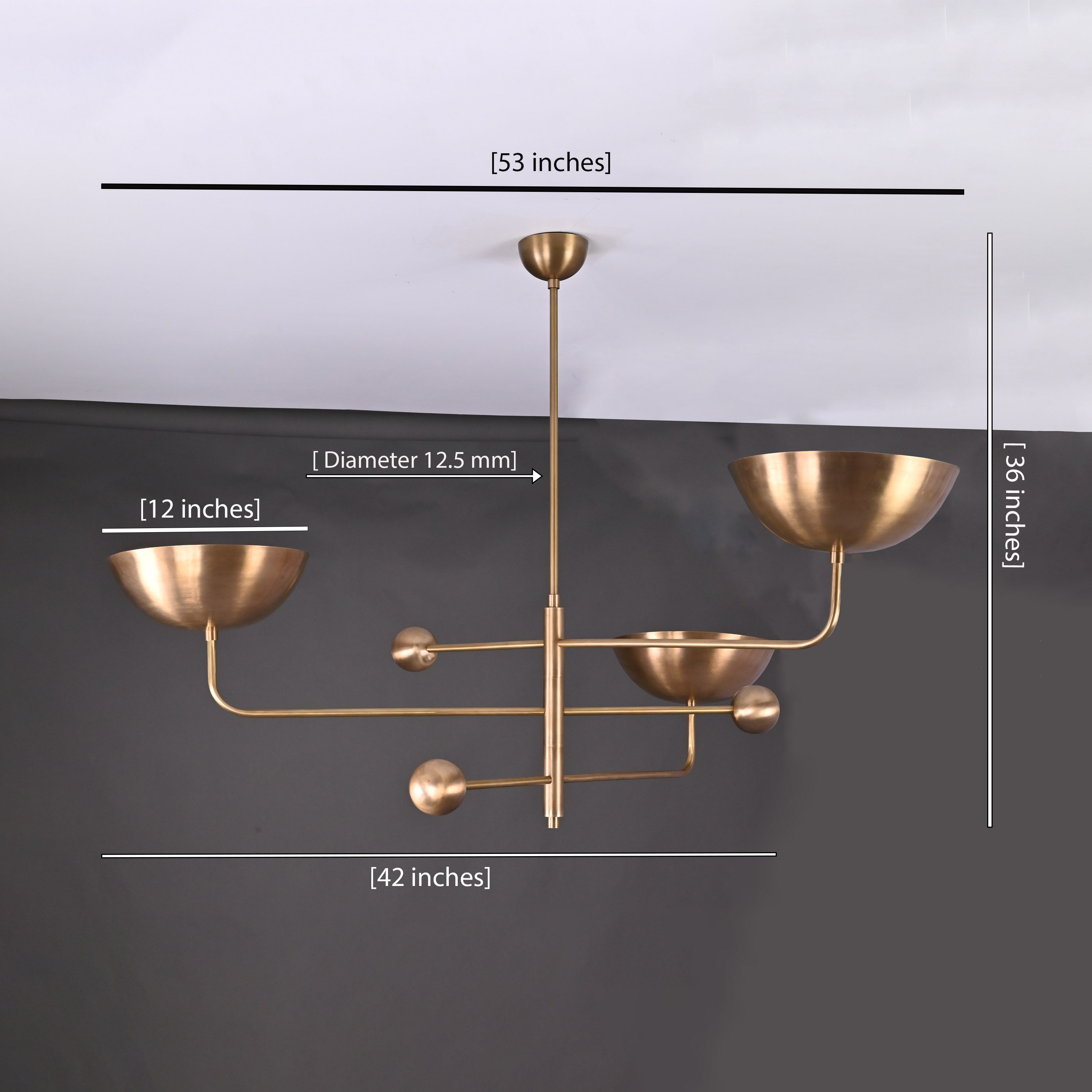 3 Lights Brass Orbital Ceiling Light Curved Pendant Mid Century Modern ...