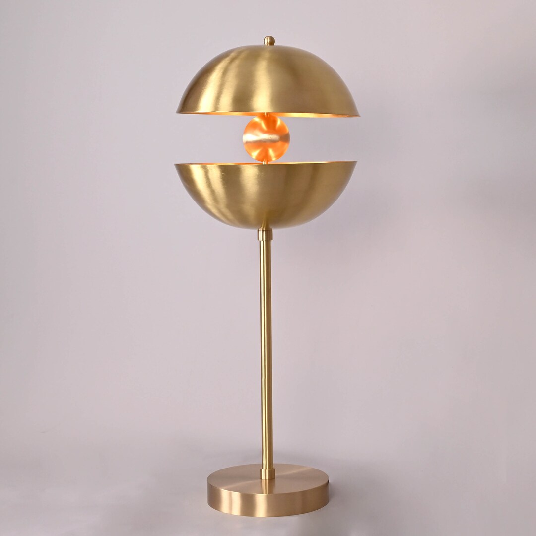 Brass Sunrise Table Lamp Mid Century Modern Drum Table Light 1950's ...