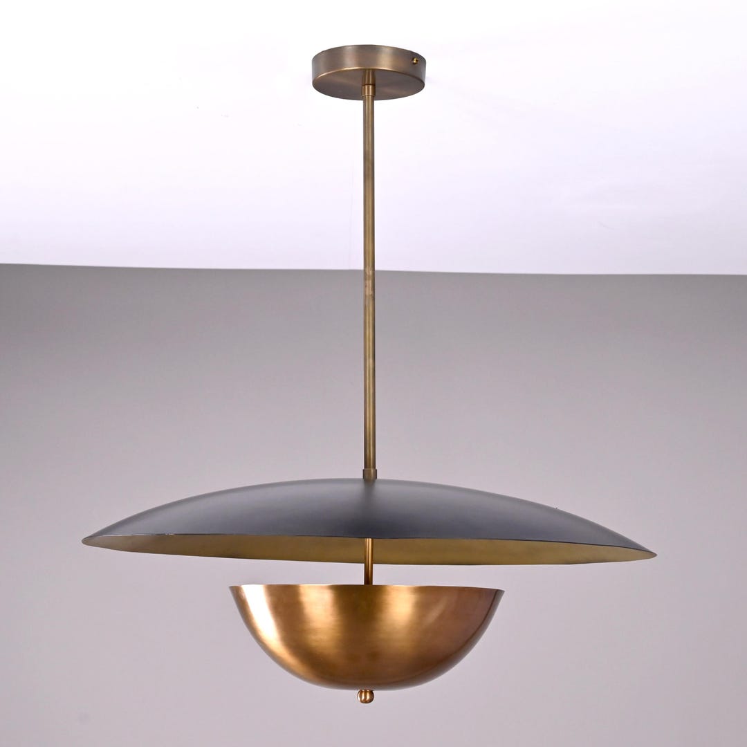 3 Lights Elegant Brass Ceiling Disc Lamp Brass Patina Finish Pendant ...
