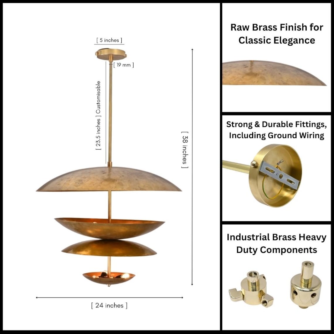 Fountain Disc Brass Chandelier 24" Dia | Custom Industrial Pendant ...