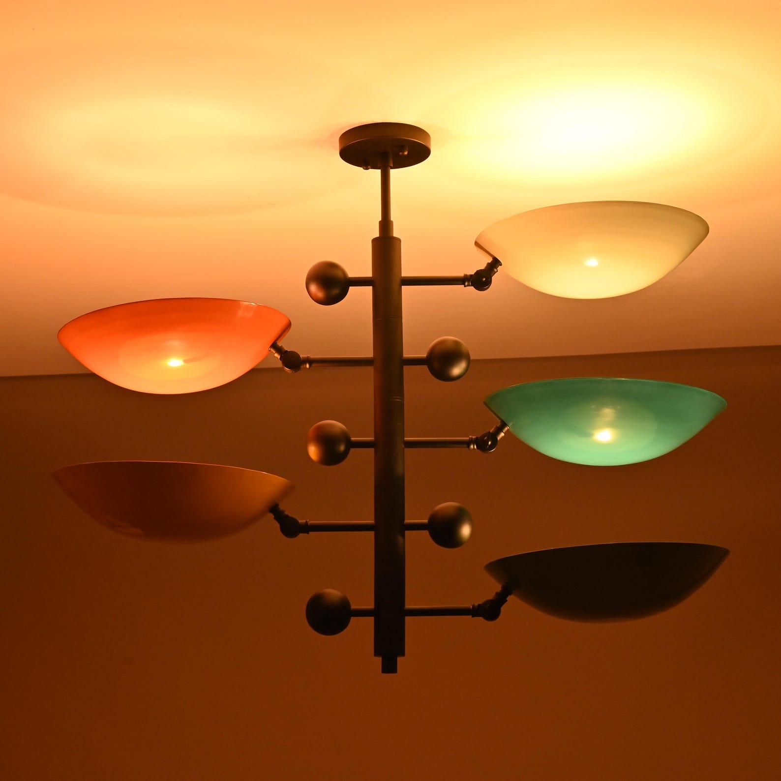 5 Lights Brass Colorful Orbital Pendant Ceiling Lamp Mid Century ...
