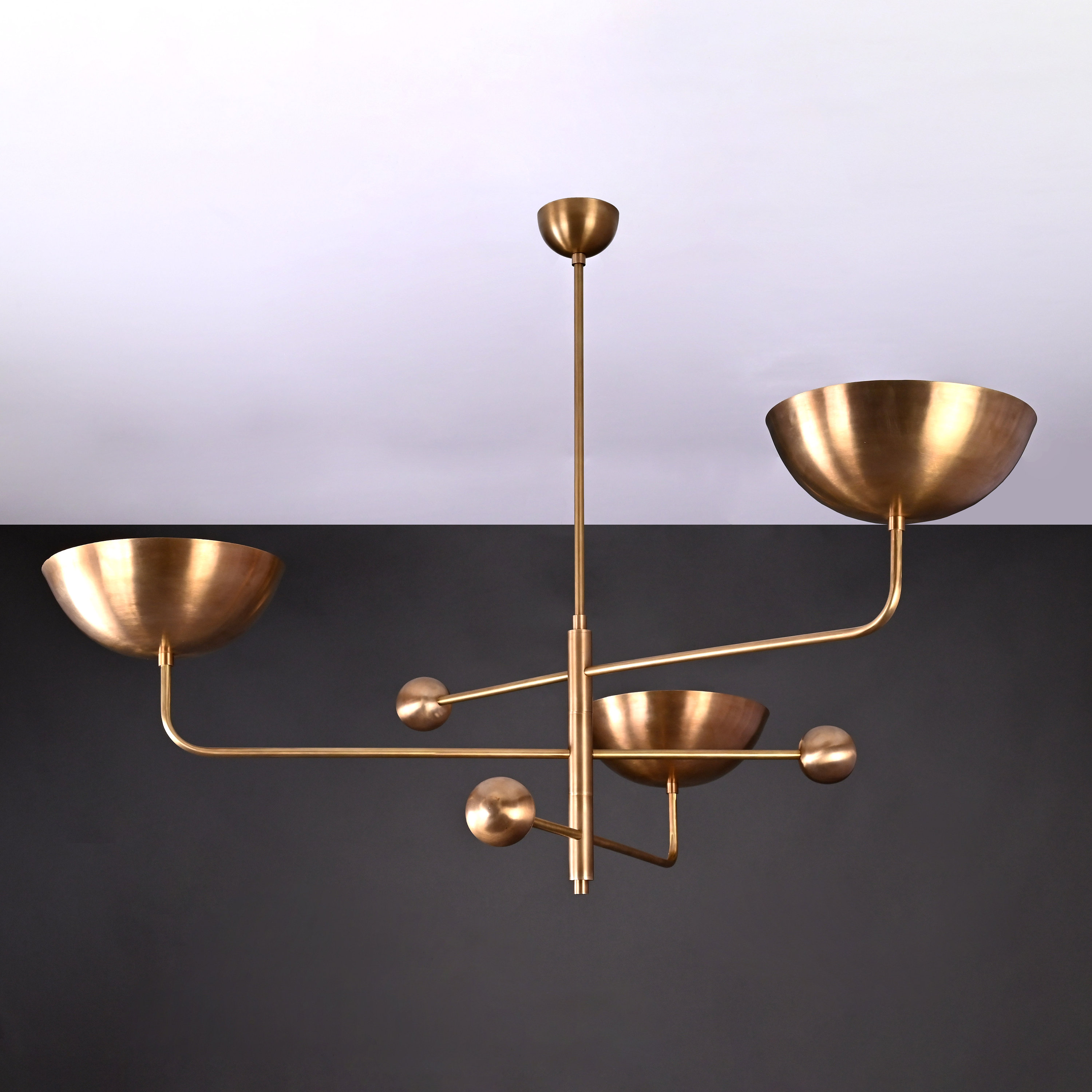 3 Lights Brass Orbital Ceiling Light Curved Pendant Mid Century Modern ...