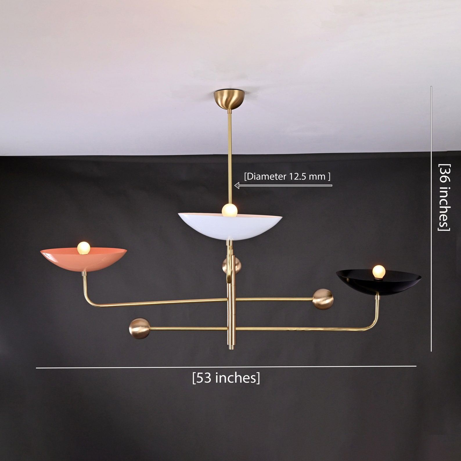3 Lights Brass Orbital Ceiling Light Curved Pendant Mid Century Modern ...