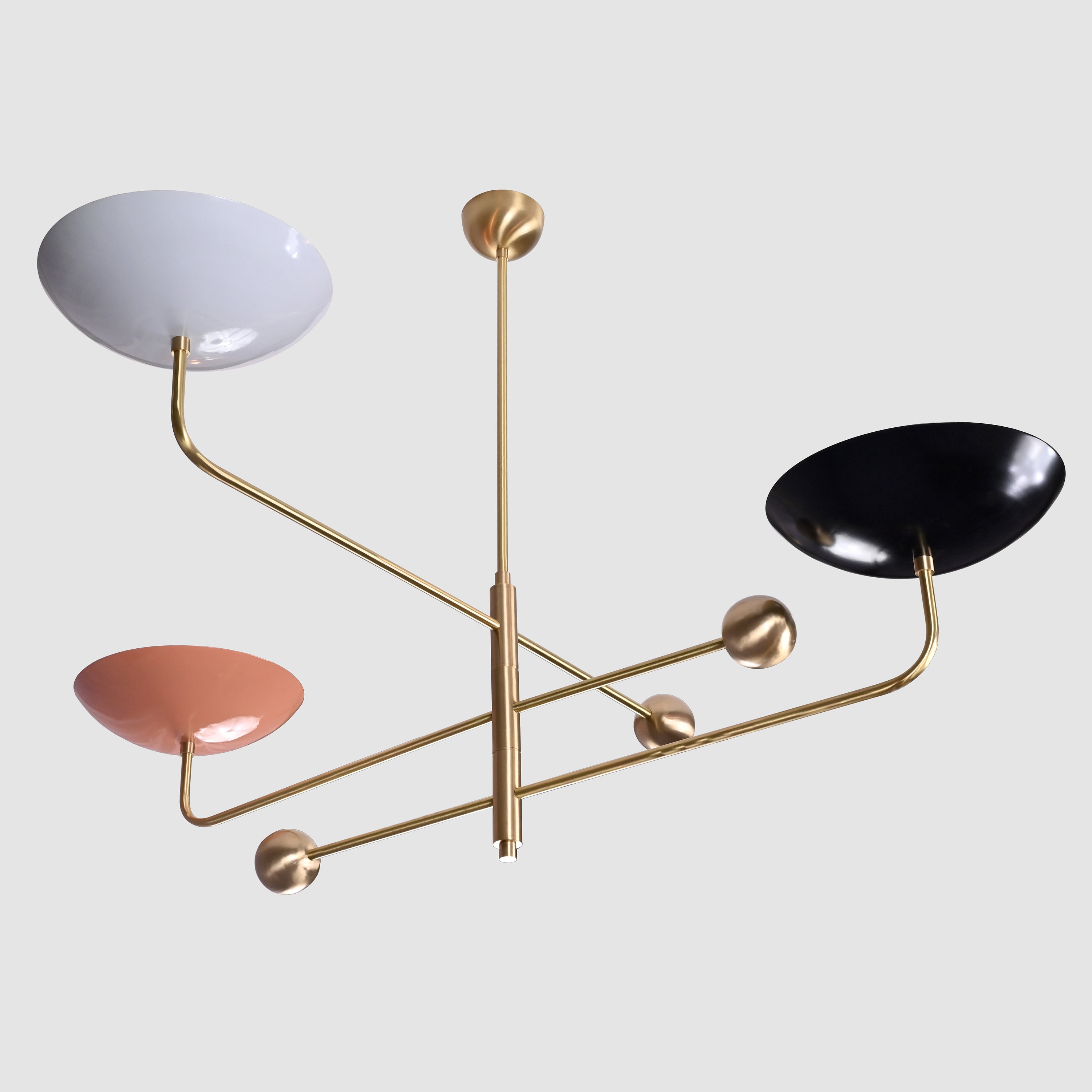 3 Lights Brass Orbital Ceiling Light Curved Pendant Mid Century Modern ...