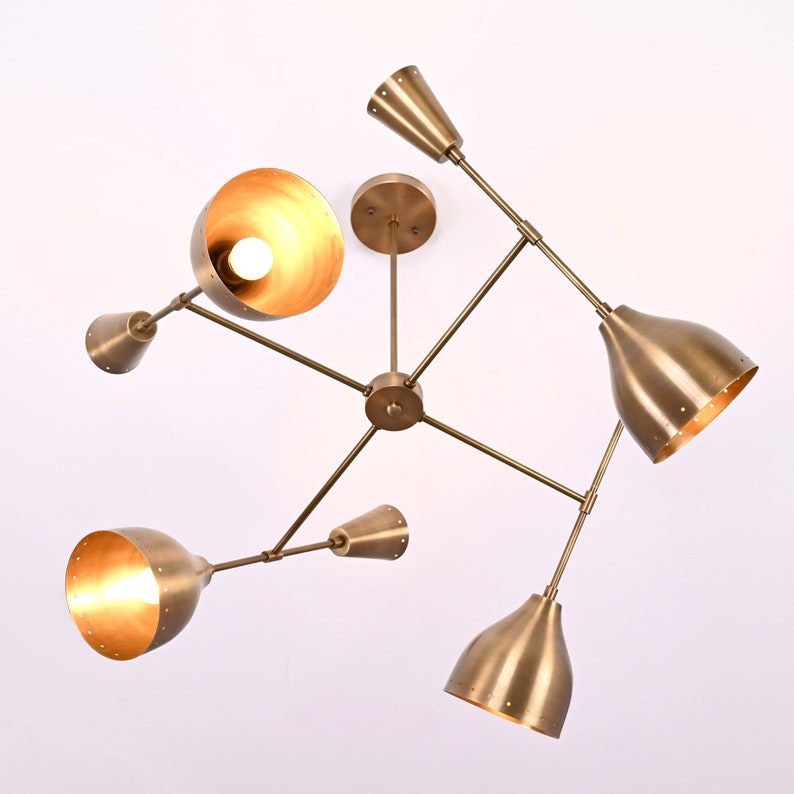 8 Light 4 Arms Pure Brass Pendant Lamp Modern Diabolo Style Mid Century ...