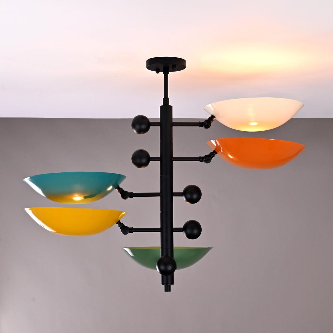 5 Lights Brass Colorful Orbital Pendant Ceiling Lamp Mid Century ...