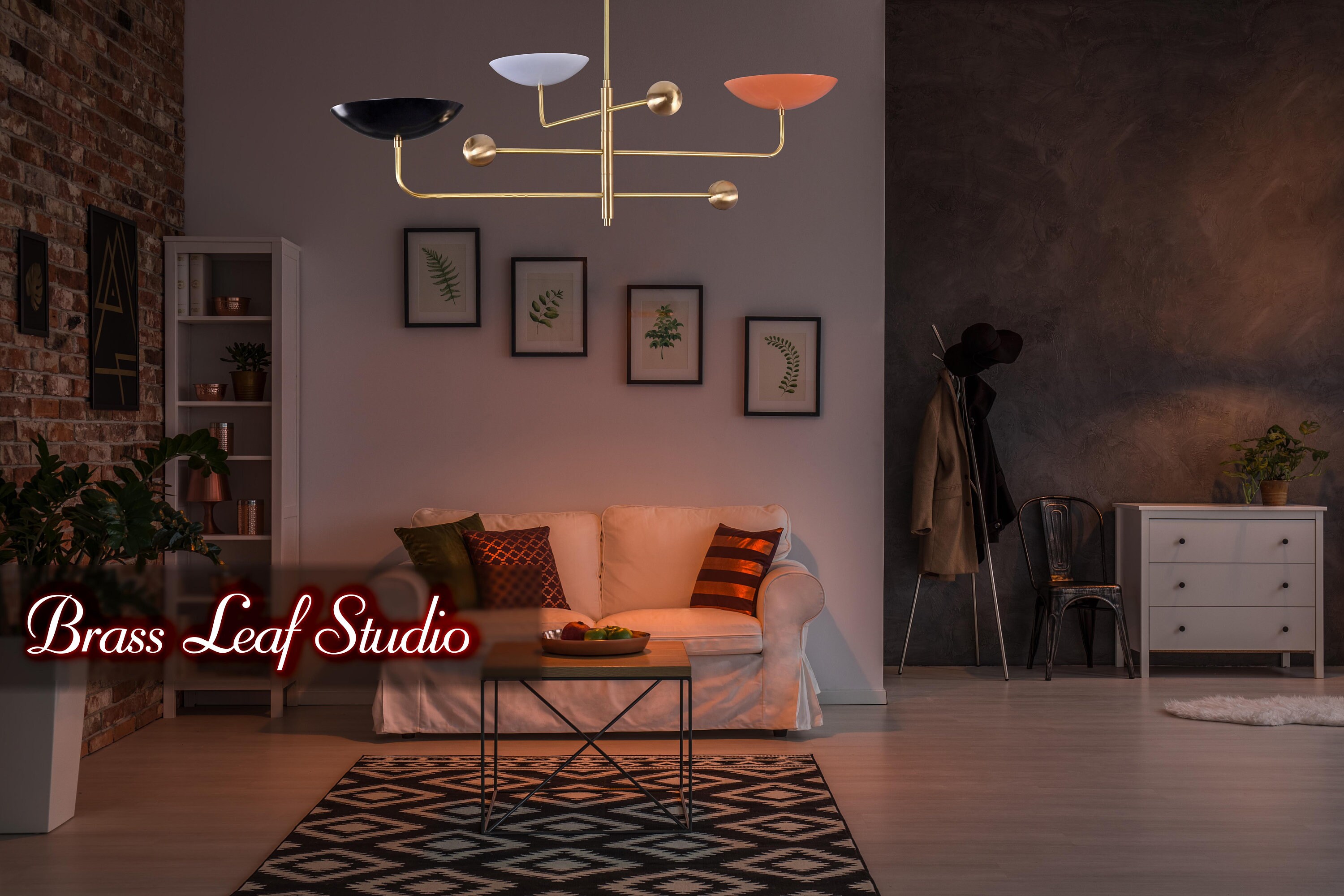 3 Lights Brass Orbital Ceiling Light Curved Pendant Mid Century Modern ...