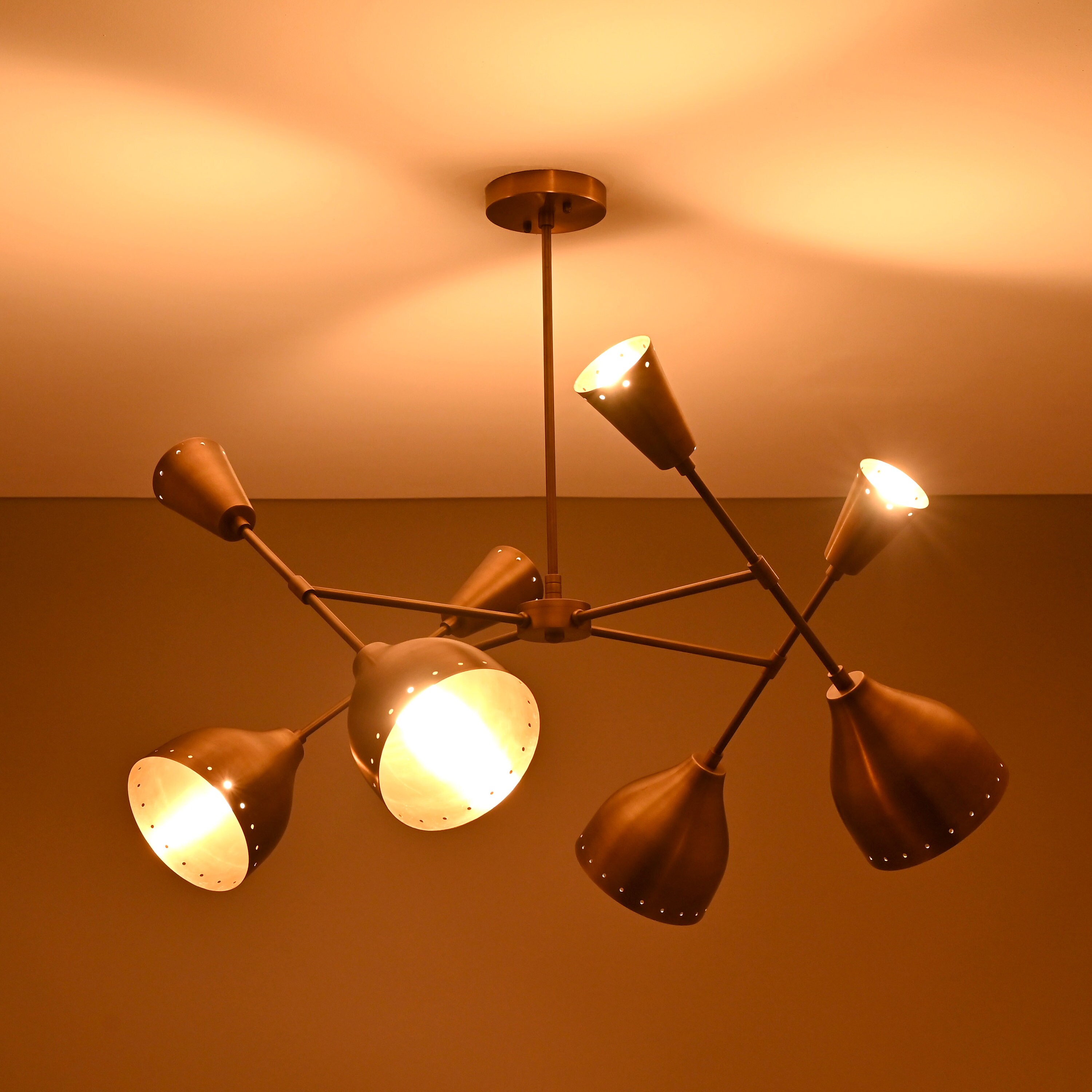 8 Light 4 Arms Pure Brass Pendant Lamp Modern Diabolo Style Mid Century ...