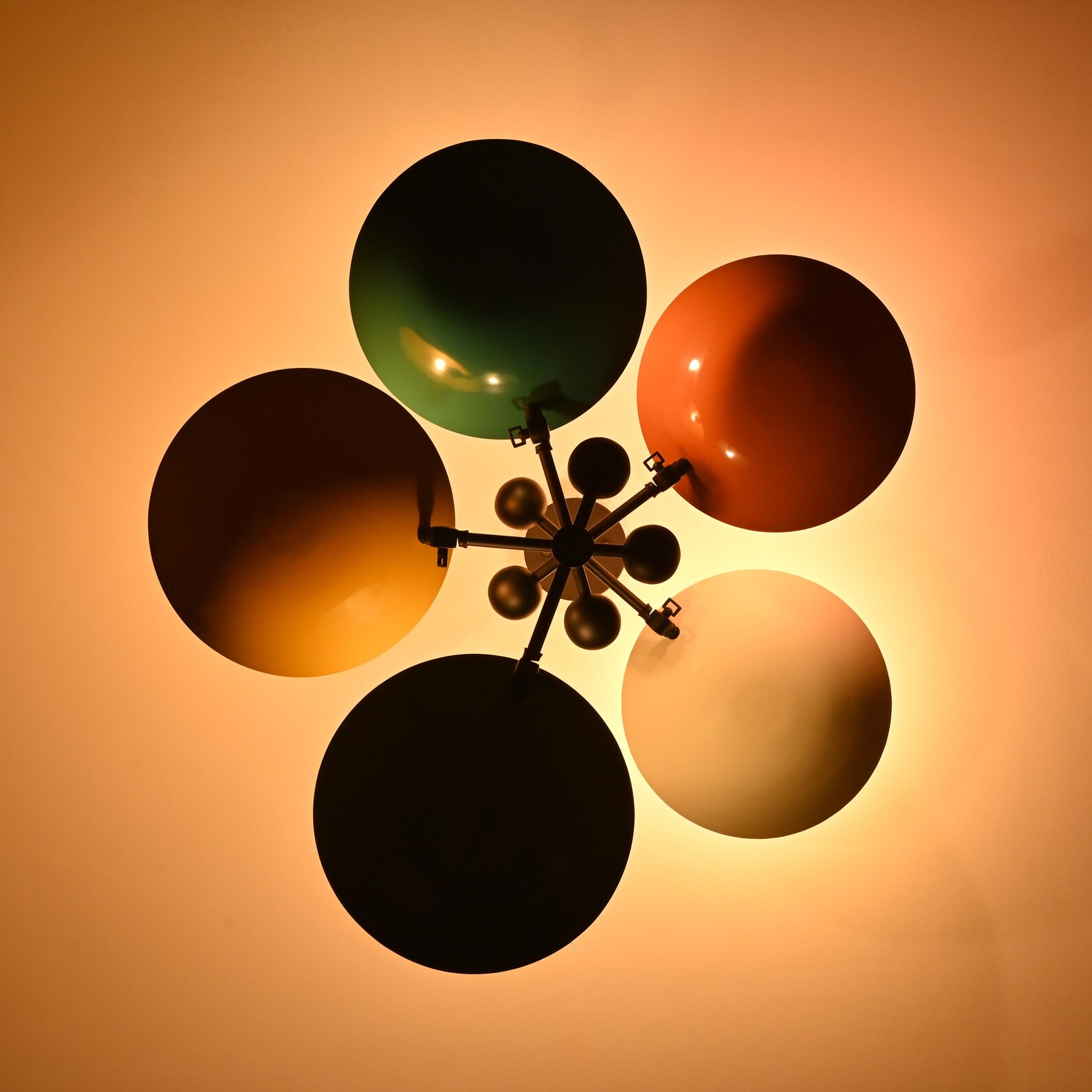 5 Lights Brass Colorful Orbital Pendant Ceiling Lamp Mid Century ...