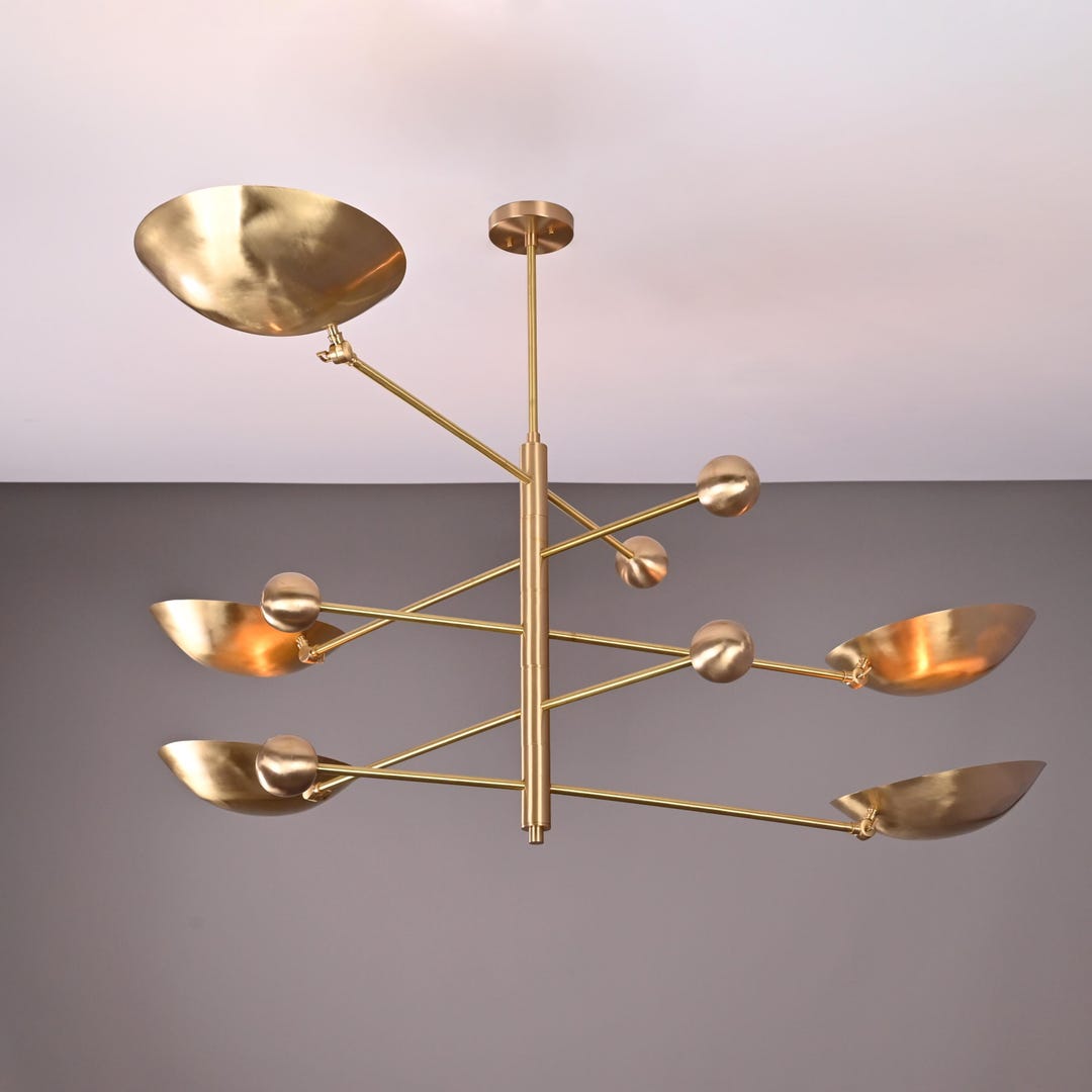 5 Lights Brass Orbital Pendant Lamp Brushed Brass Finish Mid Century ...