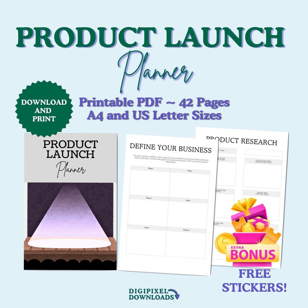 Printable Product Launch Planner, Bonus 160 Stickers, Printable PDF A4 ...