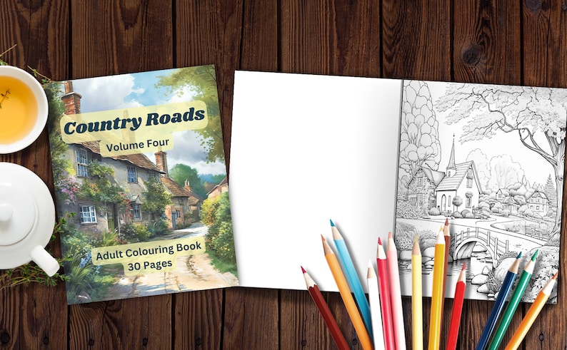 Country Roads Colouring Book Printable, Houses Architecture, Digital ...