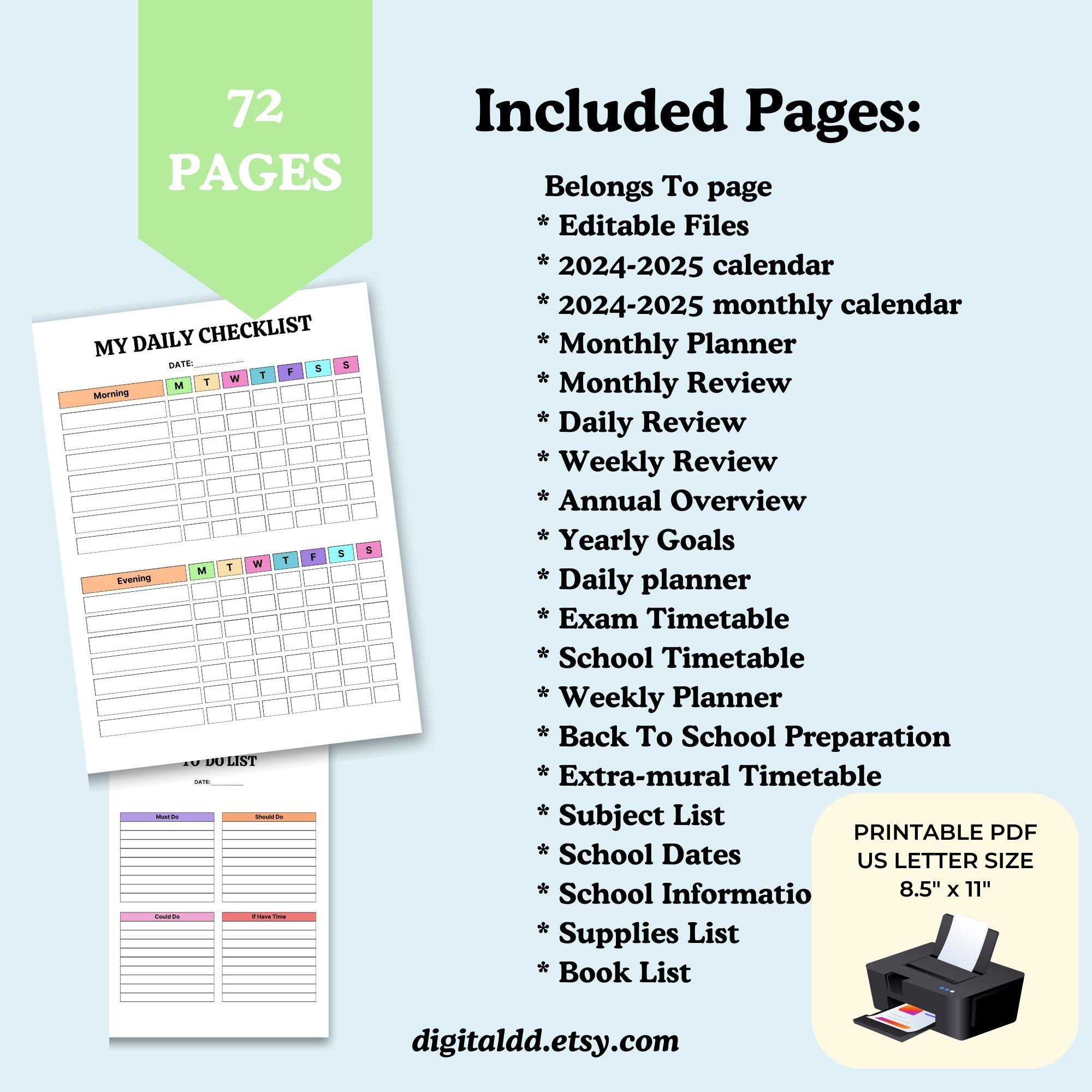 Printable Back to School Planner, 2024 - 2025 School Planner and ...