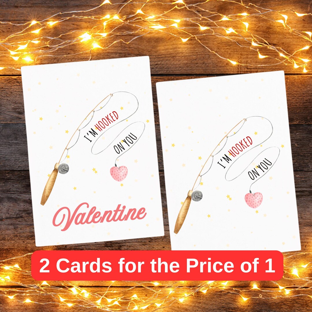 Printable Love Card, Hooked on You Cute Valentine's Day Card, Digital ...