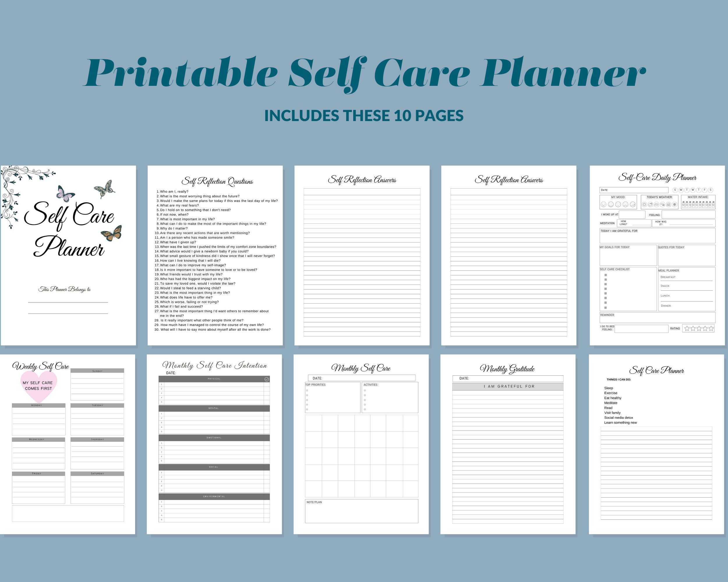 Self Care Planner Printable, Fillable, Undated Self Care Journal ...