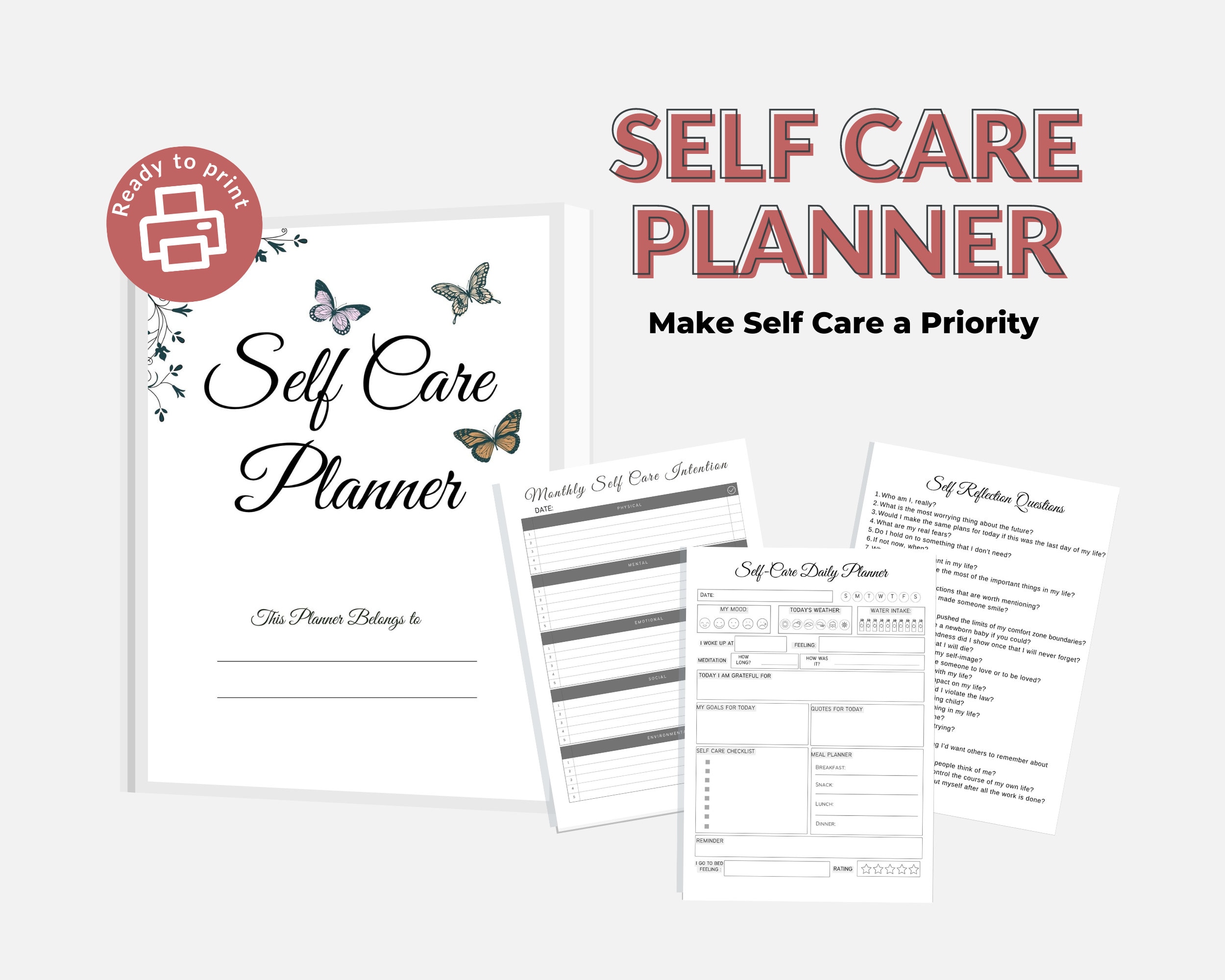 Self Care Planner Printable, Fillable, Undated Self Care Journal ...