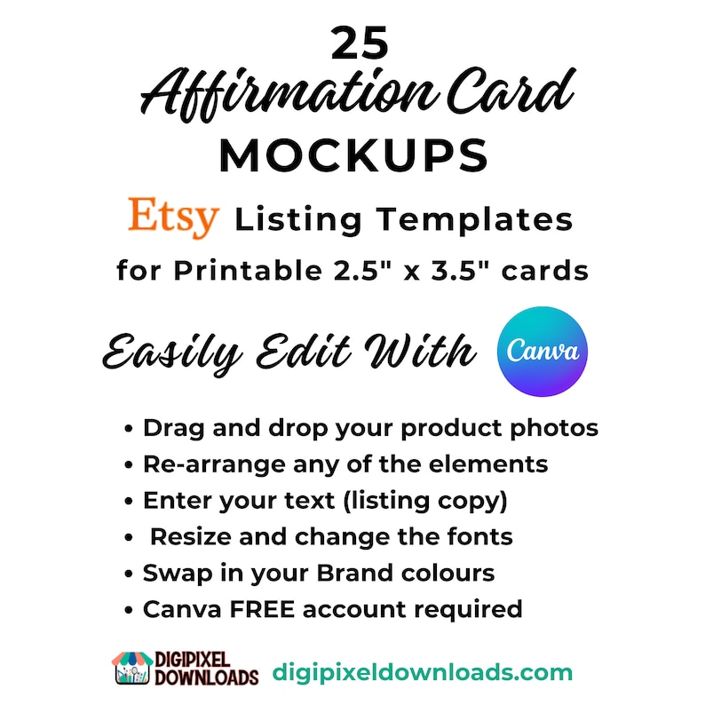 25 Affirmation Card Mockups: 2.5" X 3.5" Size Flash Cards, Etsy Listing ...