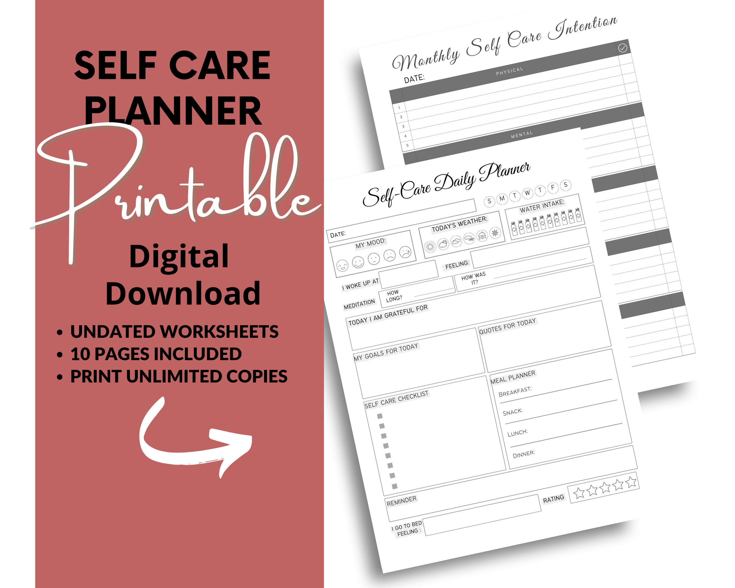 Self Care Planner Printable, Fillable, Undated Self Care Journal ...
