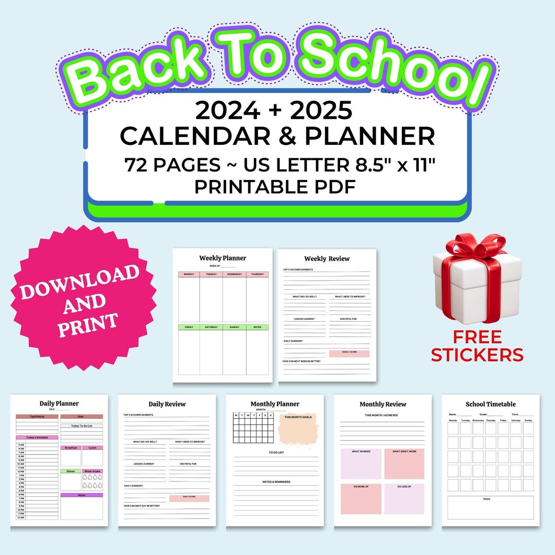 Printable Back to School Planner, 2024 - 2025 School Planner and ...