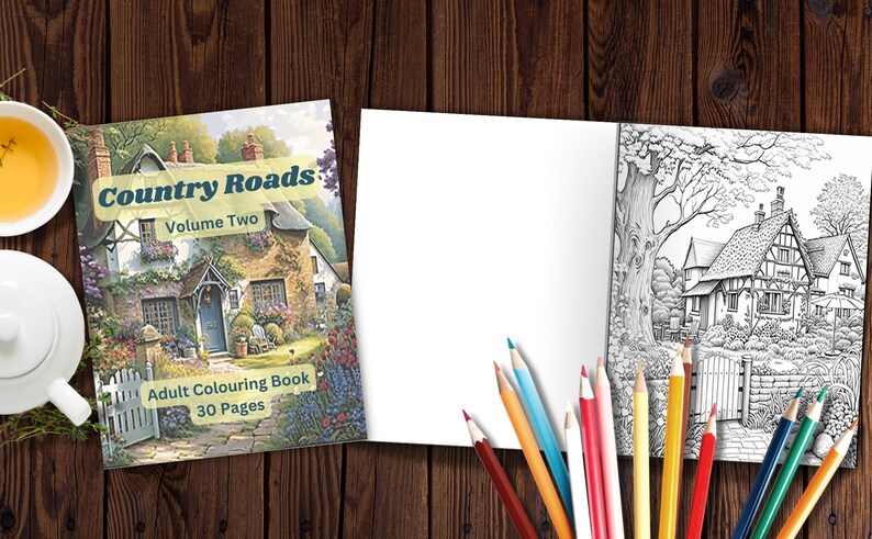 Country Roads Colouring Book Printable, Houses Architecture, Digital ...