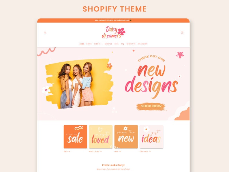 Daisy Dreamers Boutique Shopify Theme Pink Shopify Template Feminine ...