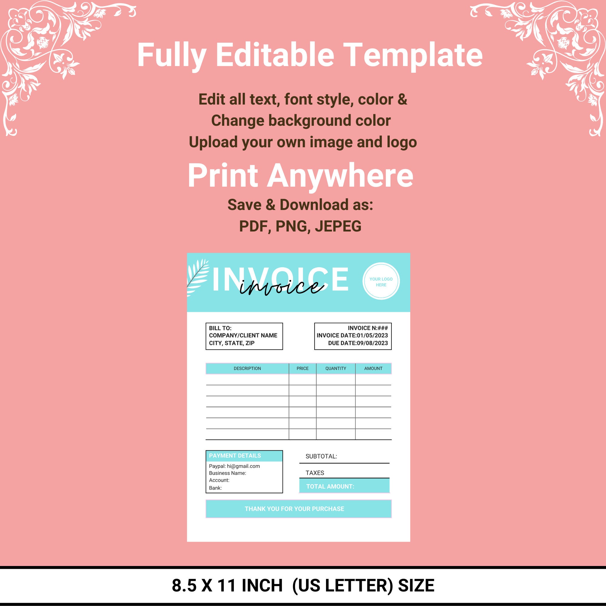 Invoice Template I Editable Canva Template I Printable Order Form ...