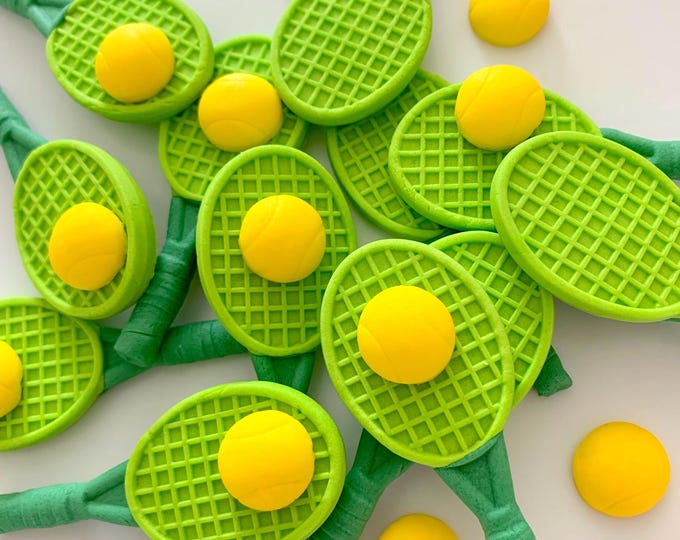 6 Edible Green Tennis Rackets Balls Fondant Cake Decorations - Etsy