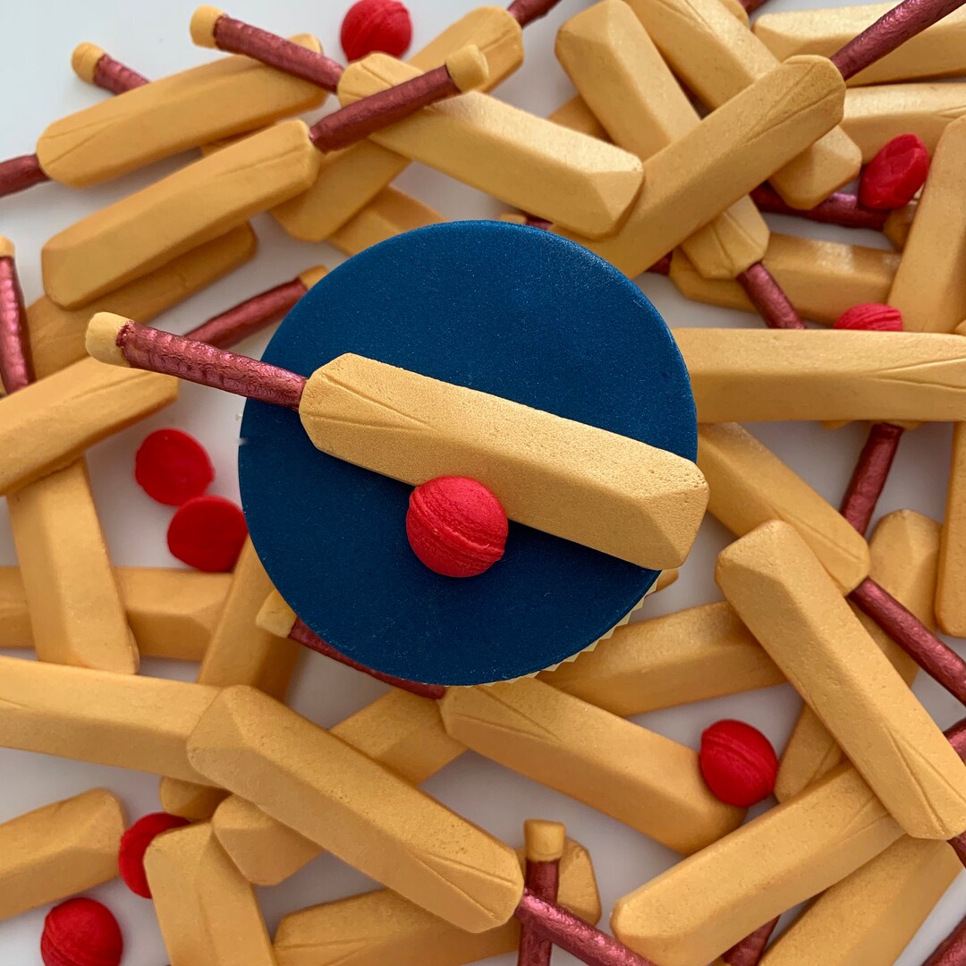 6 Cricket Bats Balls Edible Sugar Paste Cake Decorations - Etsy UK